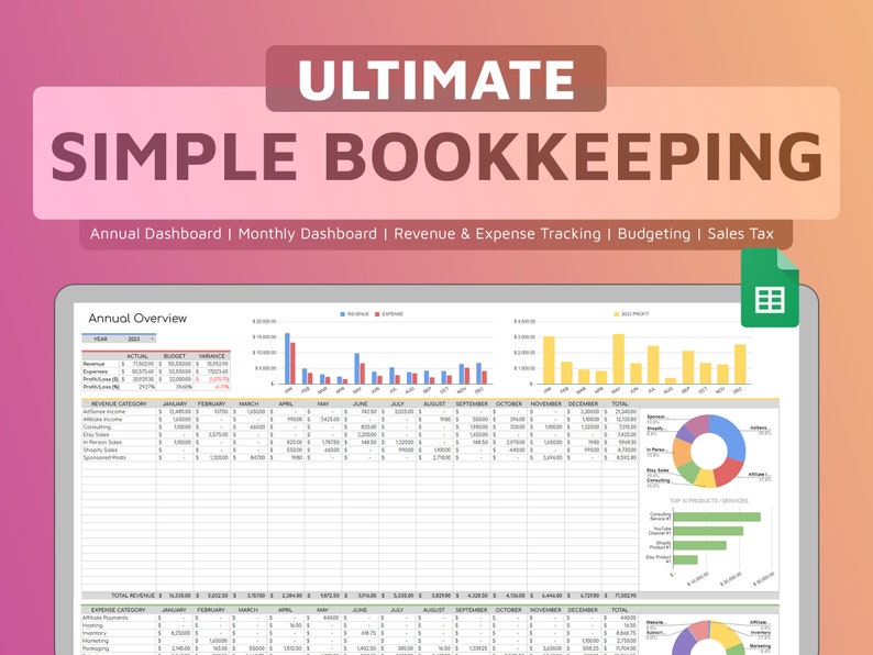 Easy & Simple Bookkeeping Template | Google Sheets | Income and Expense ...