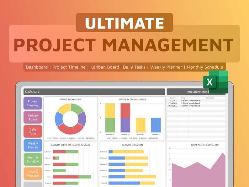 Project Management Dashboard | Excel Template | Automatic Dashboard ...