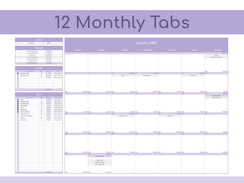 Bill Tracker Spreadsheet Dashboard Google Sheets Monthly Planning ...