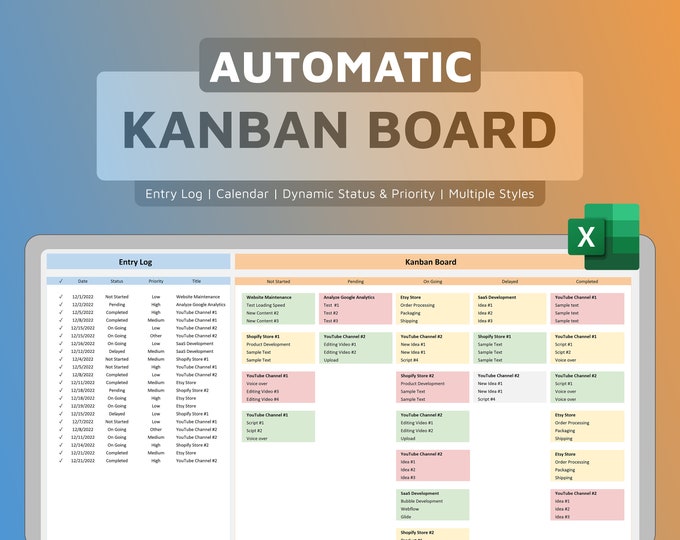 Kanban Board Excel Template Task Tracker Project Management Gantt Chart ...