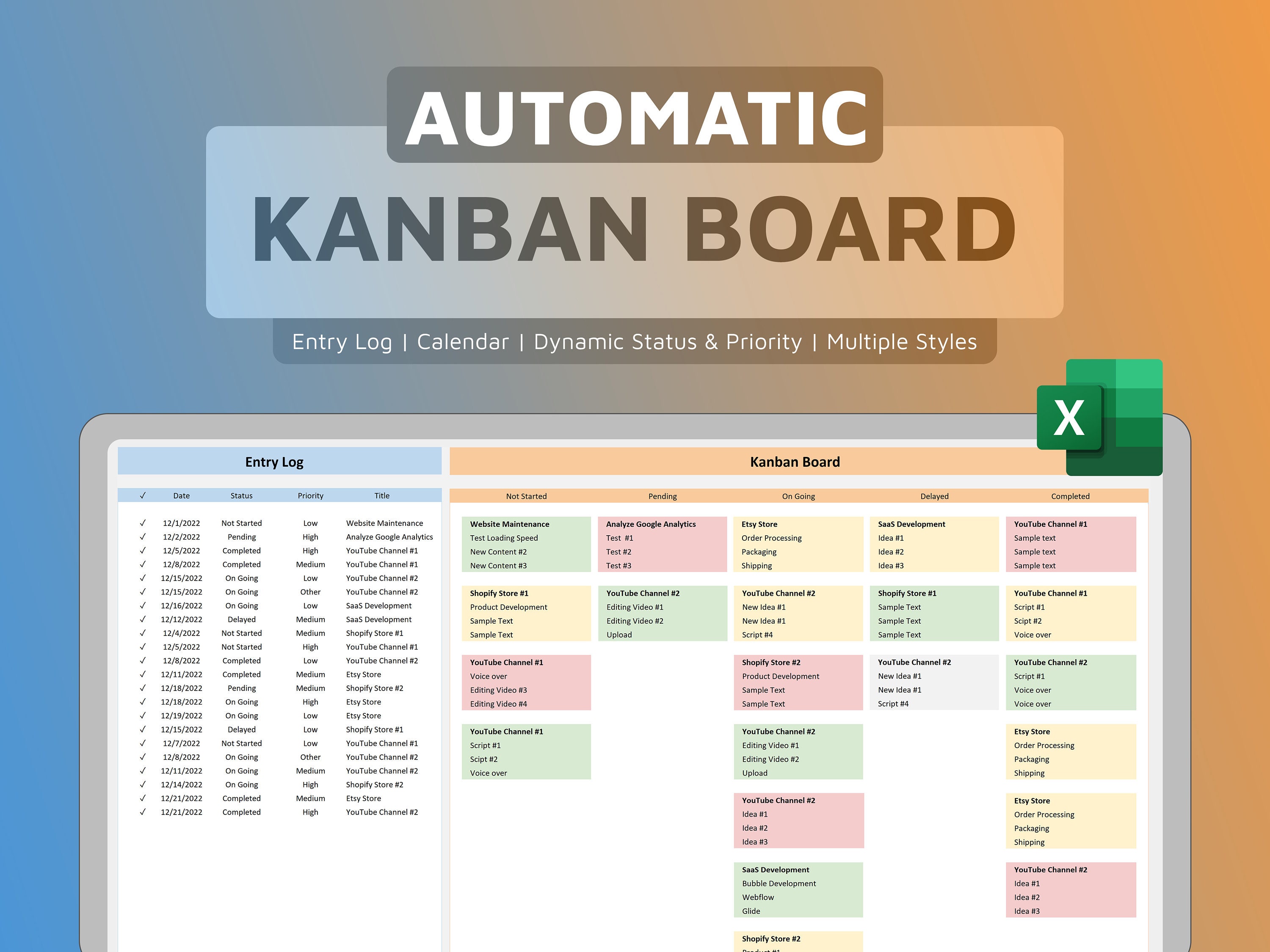 Kanban Board Excel Template Task Tracker Project Management Gantt Chart