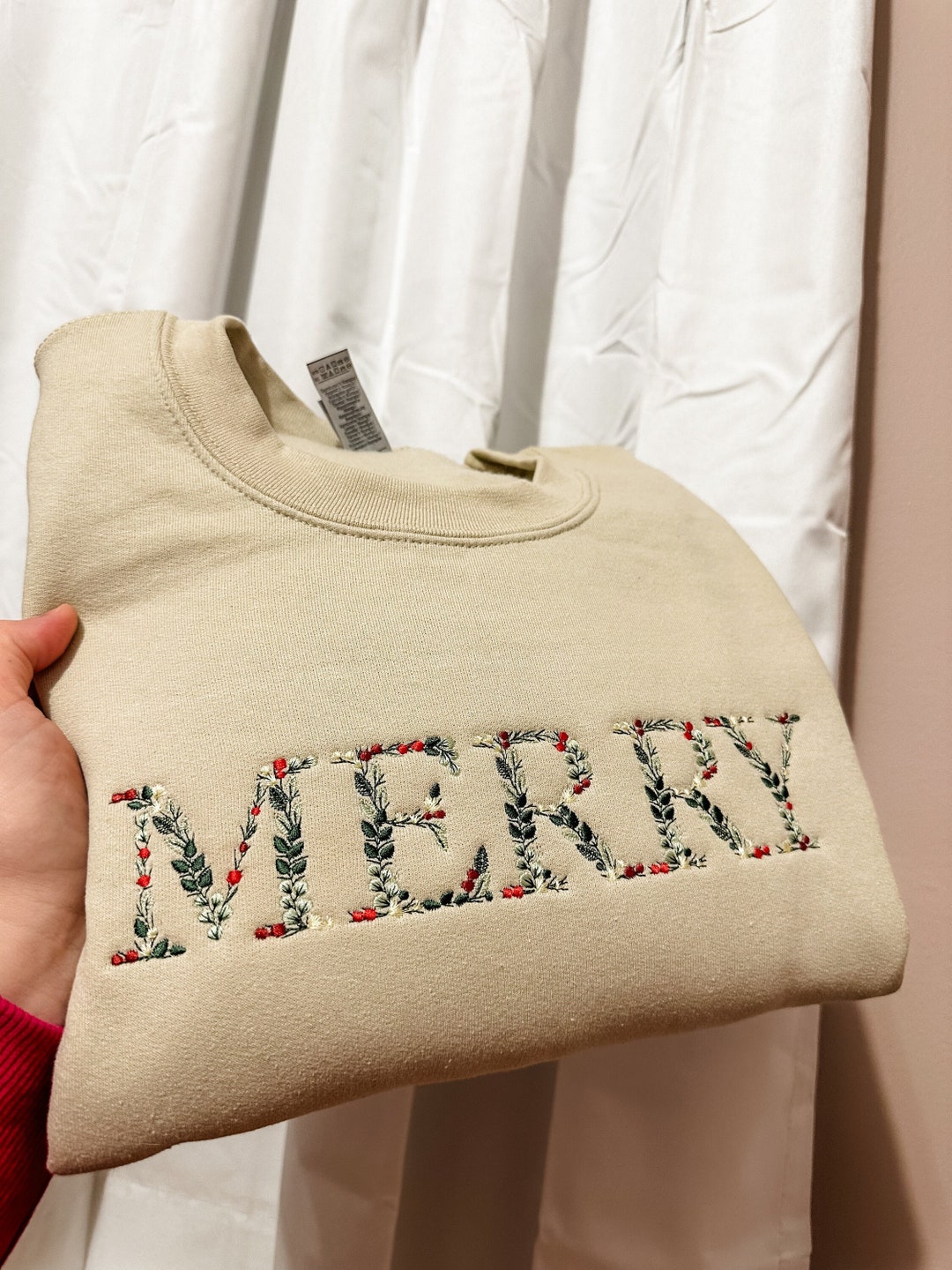 Floral Merry Christmas Embroidered Sweatshirt - Etsy
