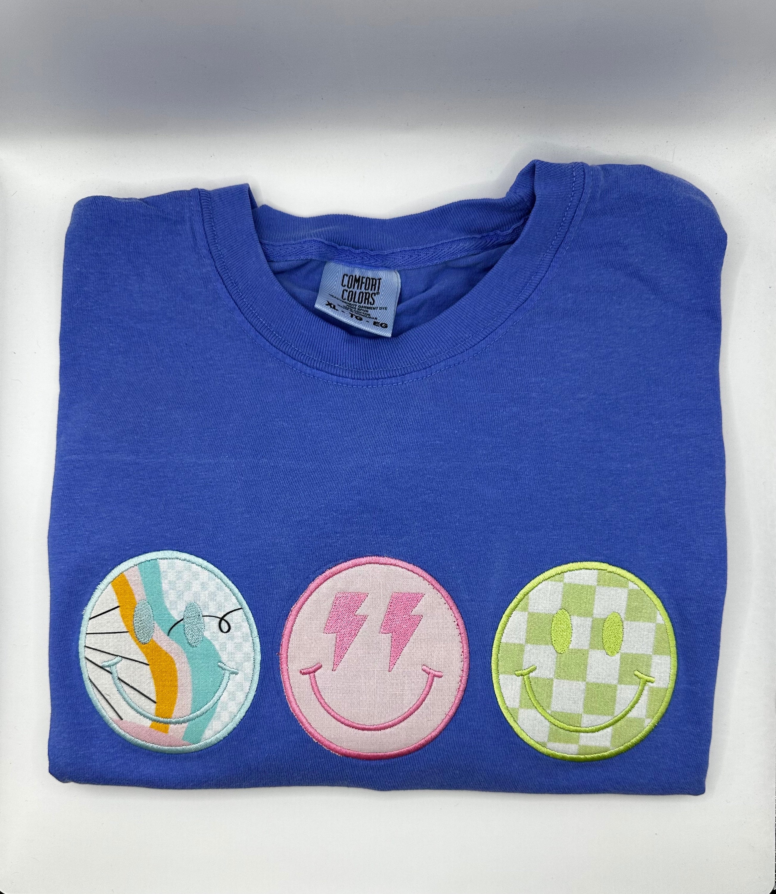 Triple Smiley Face Embroidered T-shirt - Etsy