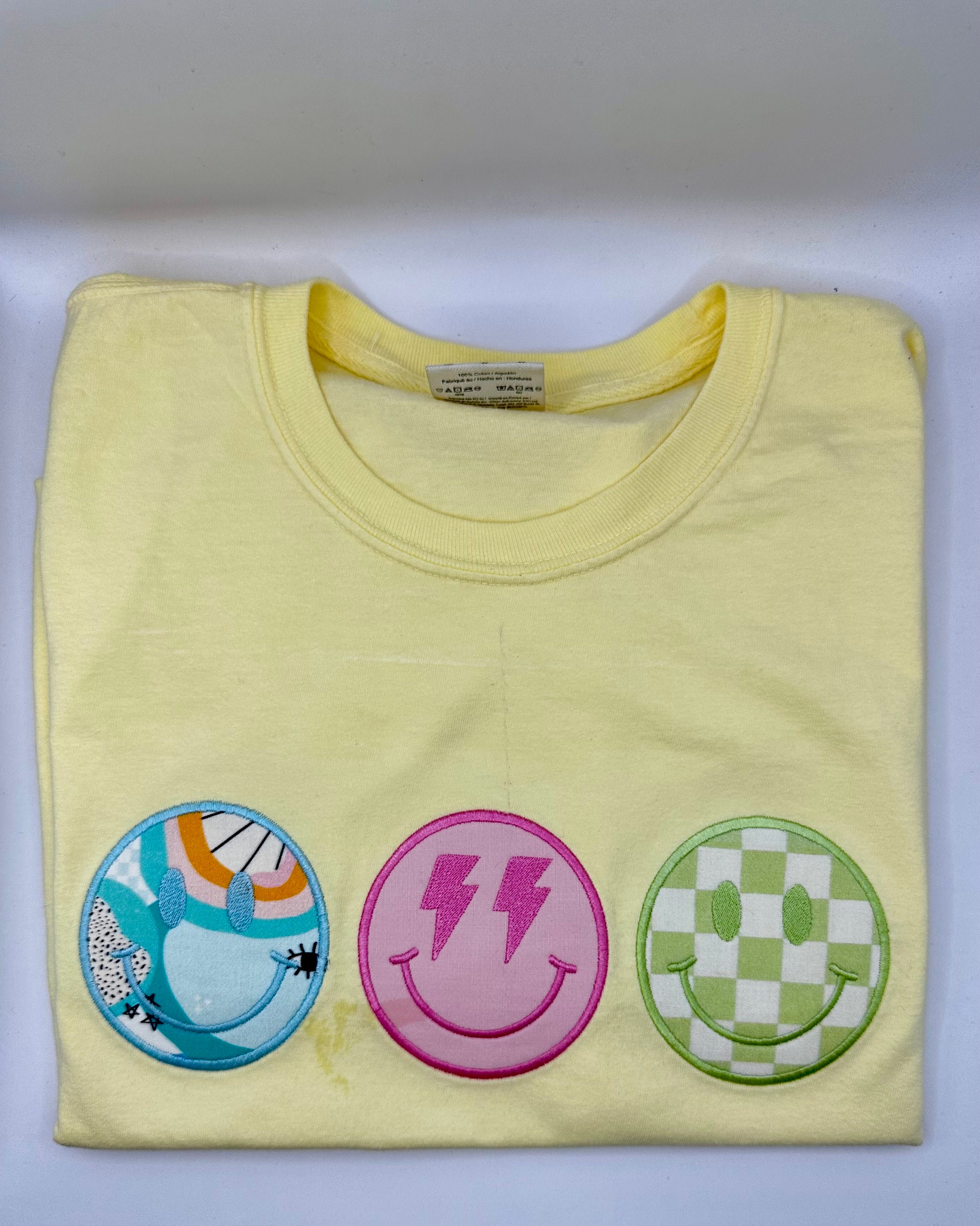 Triple Smiley Face Embroidered T-shirt - Etsy
