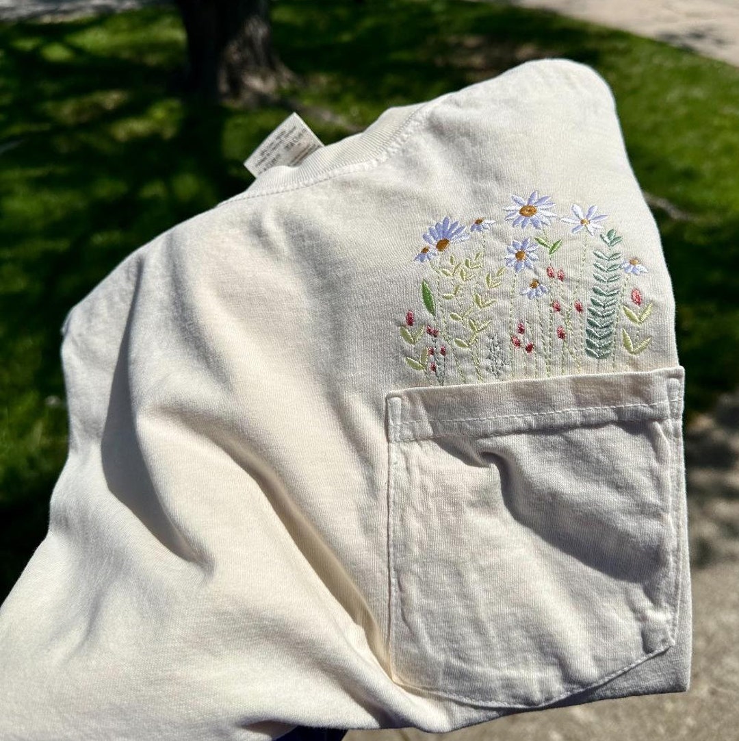 Embroidered Pocket Flower T-shirt - Etsy