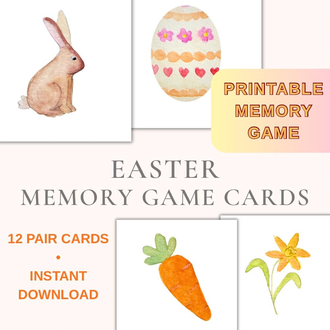 Watercolor Easter Memory Game | Printable Matching Cards for Kids ...