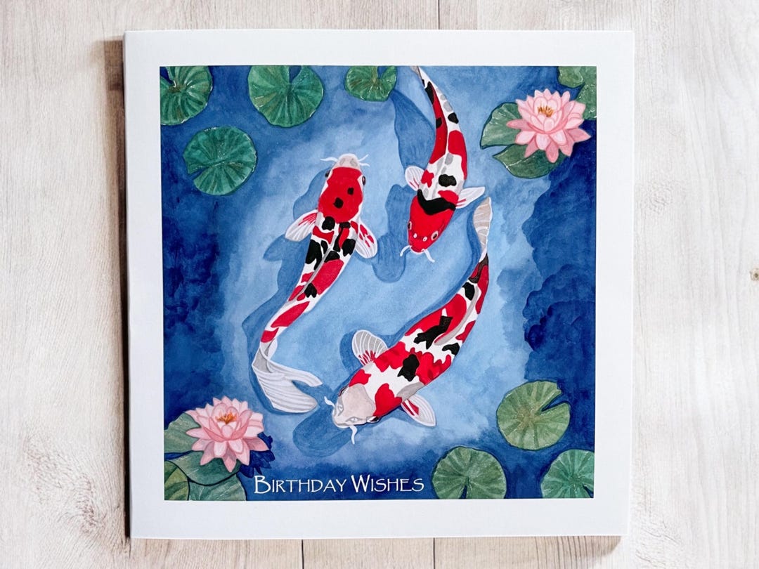 Koi Fish Birthday Card, Koi Carp Card, Fish Cards, Koi Pond Card ...