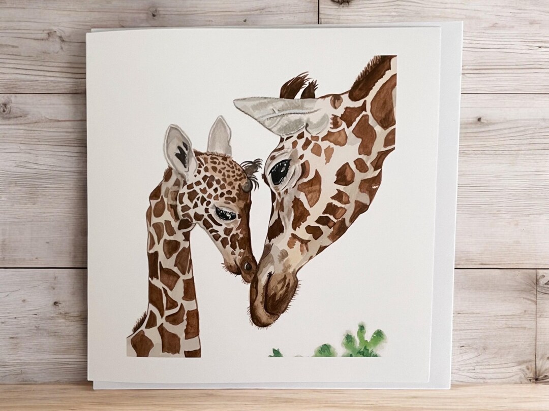 Giraffe Birthday Blank Card, Giraffe Card, Mum and Baby Giraffe Card ...