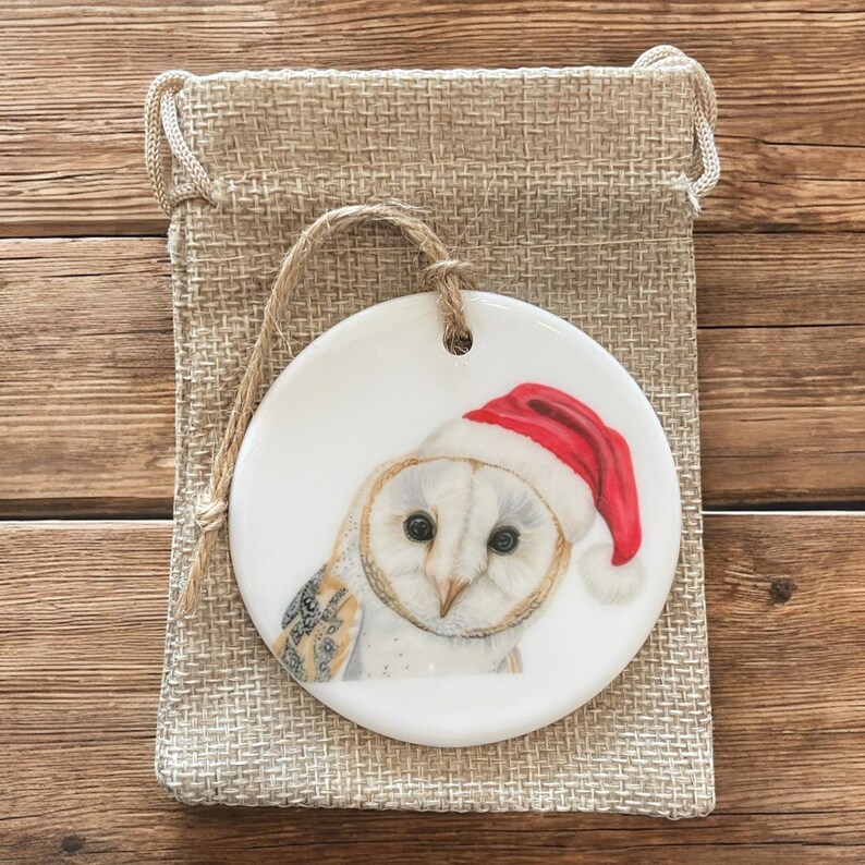 Ceramic Barn Owl Disc Decoration, Christmas Tree Decorations, Barn Owl ...
