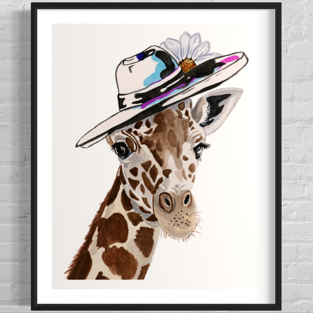 Giraffe Wearing Quirky Hat Giraffe Print Cute Giraffe Giraffe Art ...