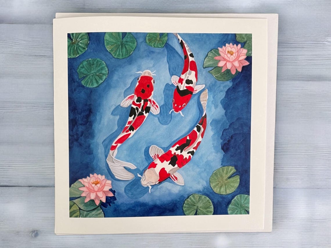 Koi Fish Card, Koi Carp Card, Fish Cards, Koi Pond Card, Japanese Koi ...