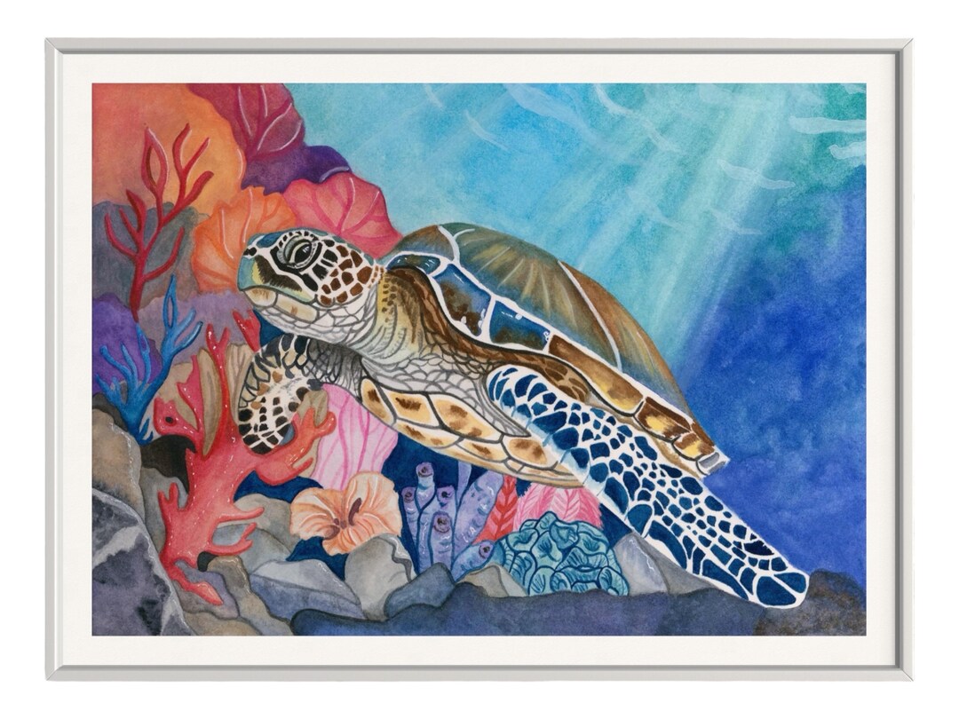 Sea Turtle Wall Art, Sea Turtle Prints for Home, Coral Reef Pictures ...
