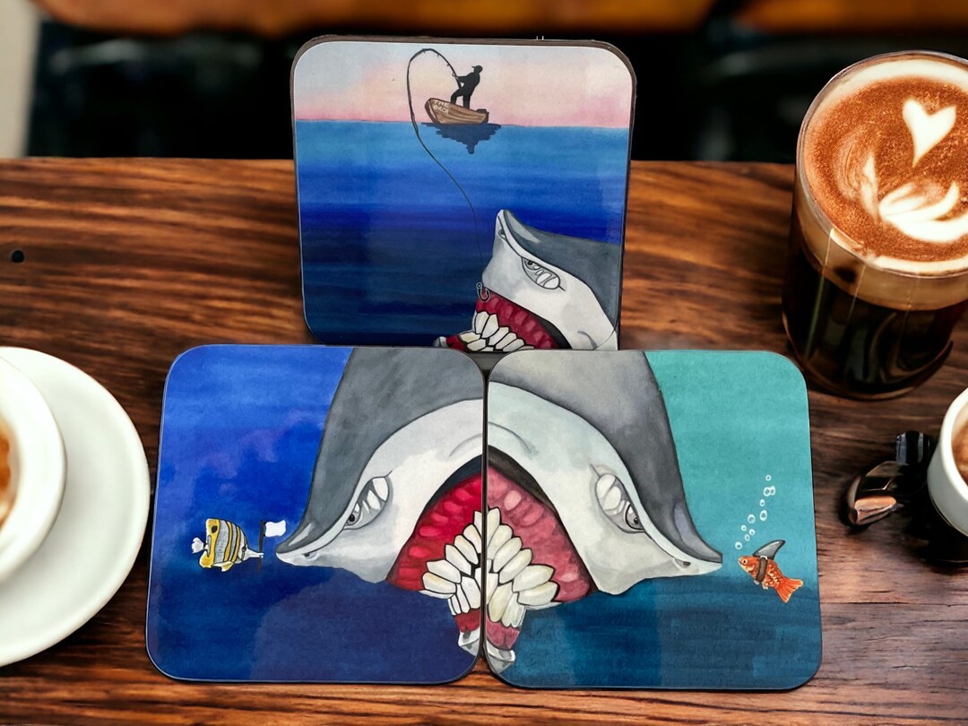 Shark Coaster Sets, Shark , Shark Art, Shark Gifts, Coasters, Coaster ...