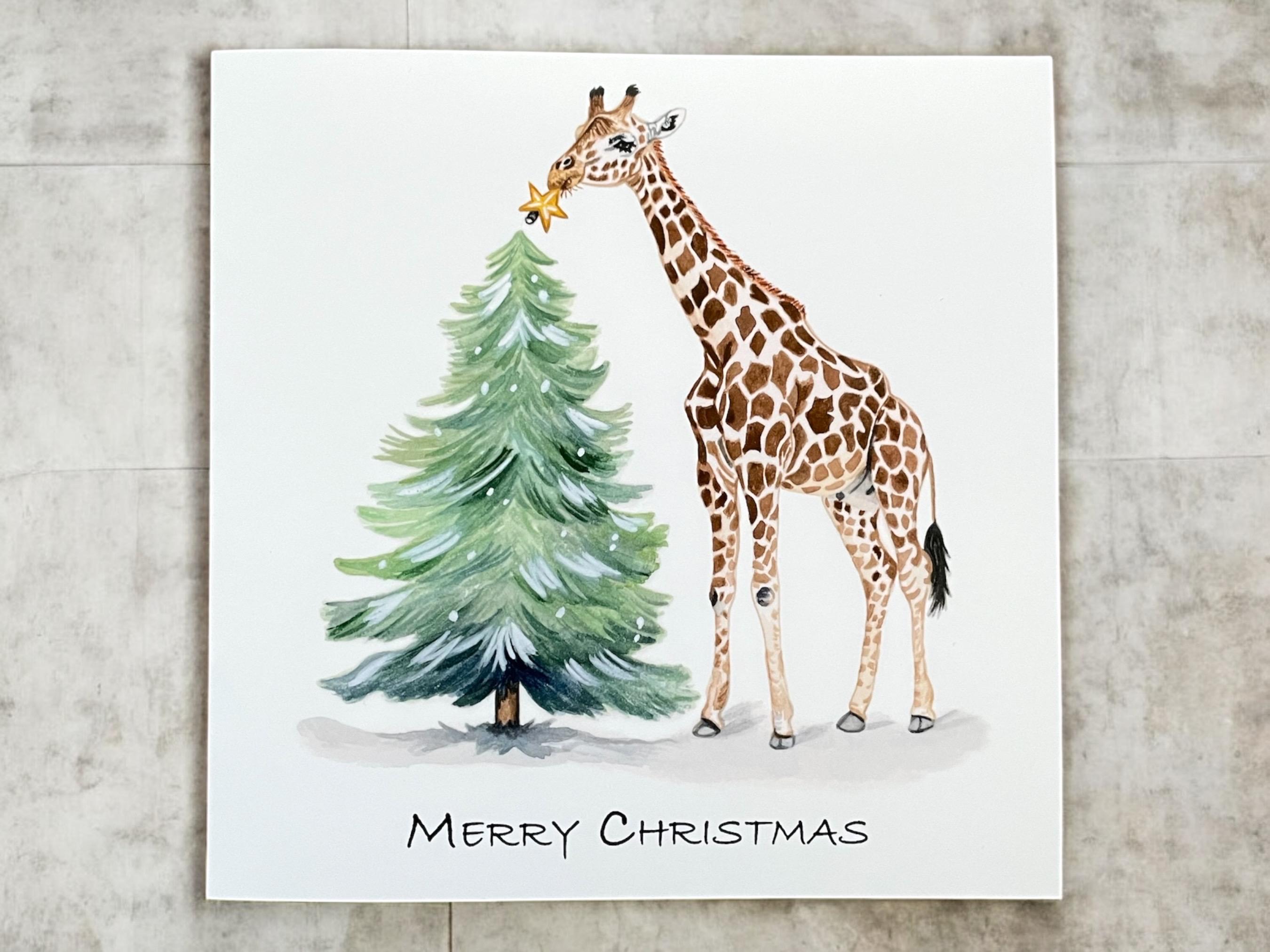 Giraffe Christmas Card, Giraffe Card, Christmas Cards, Cute Giraffe ...