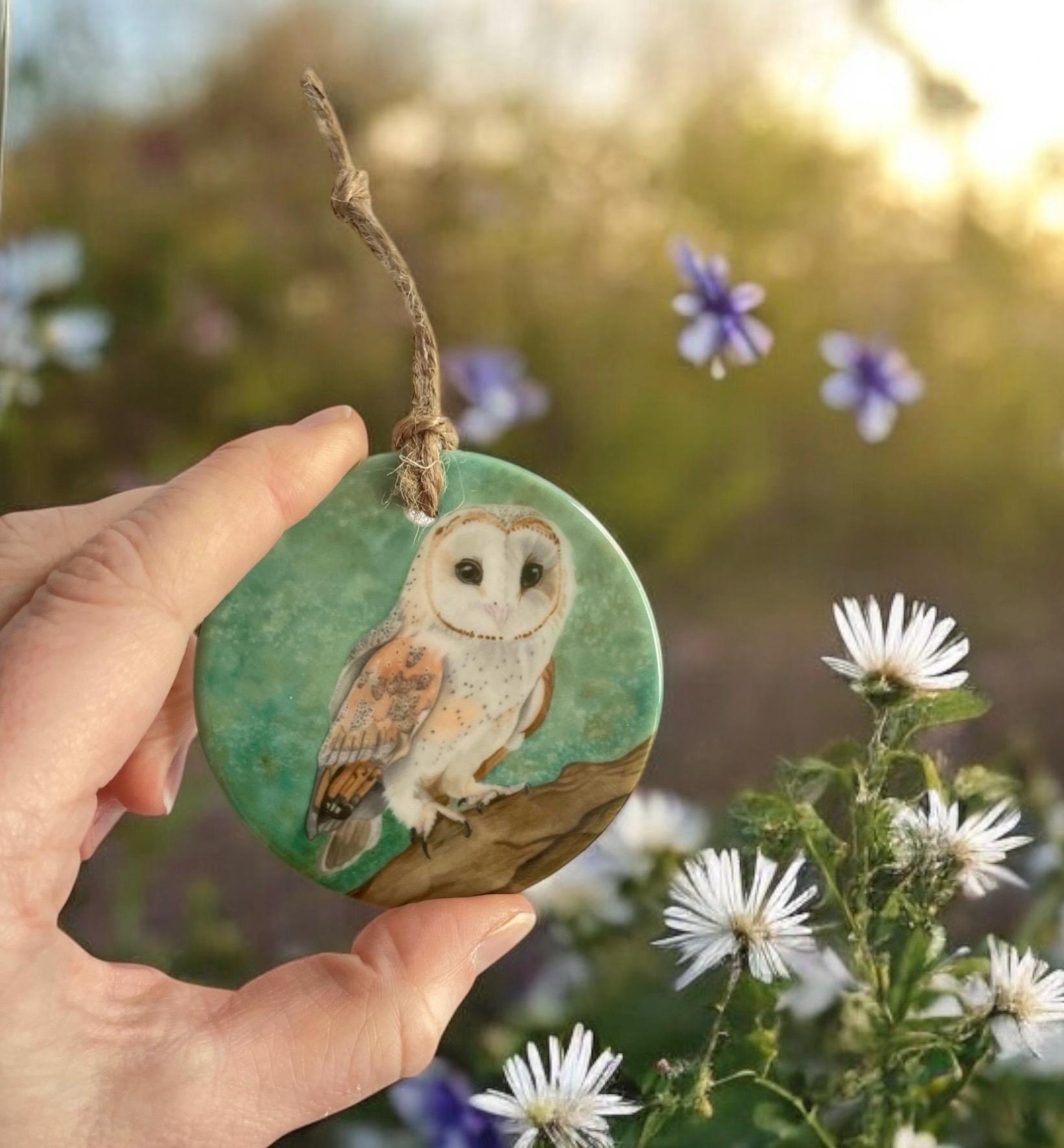 Ceramic Barn Owl Disc Decoration, Christmas Tree Decorations, Barn Owl ...