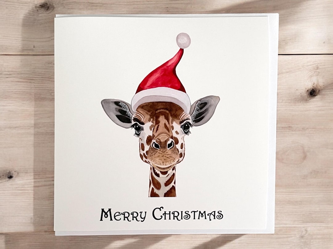 Giraffe Christmas Card, Giraffe Card, Christmas Cards, Cute Giraffe ...