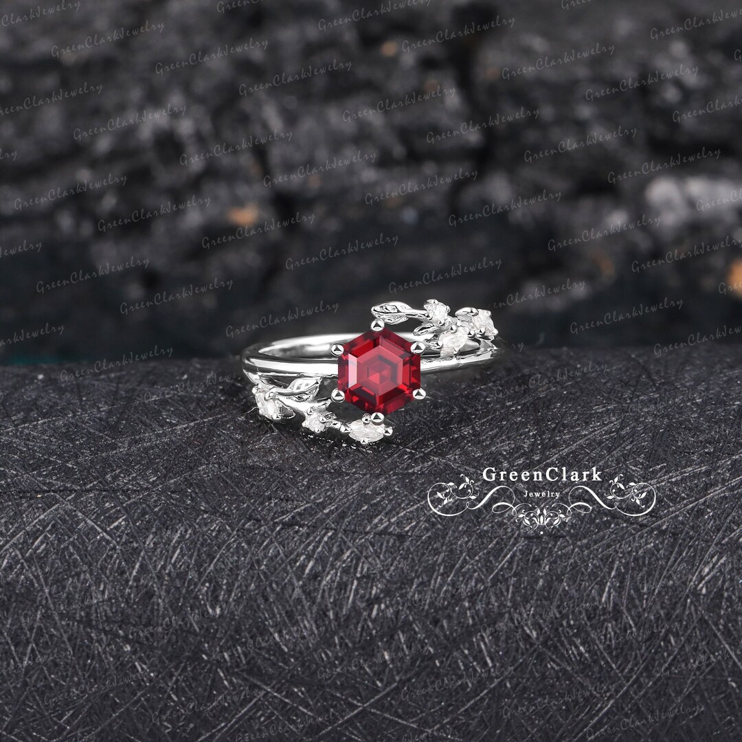 Pigeon Blood Red Ruby Engagement Ring Unique Hexagon Cut July ...