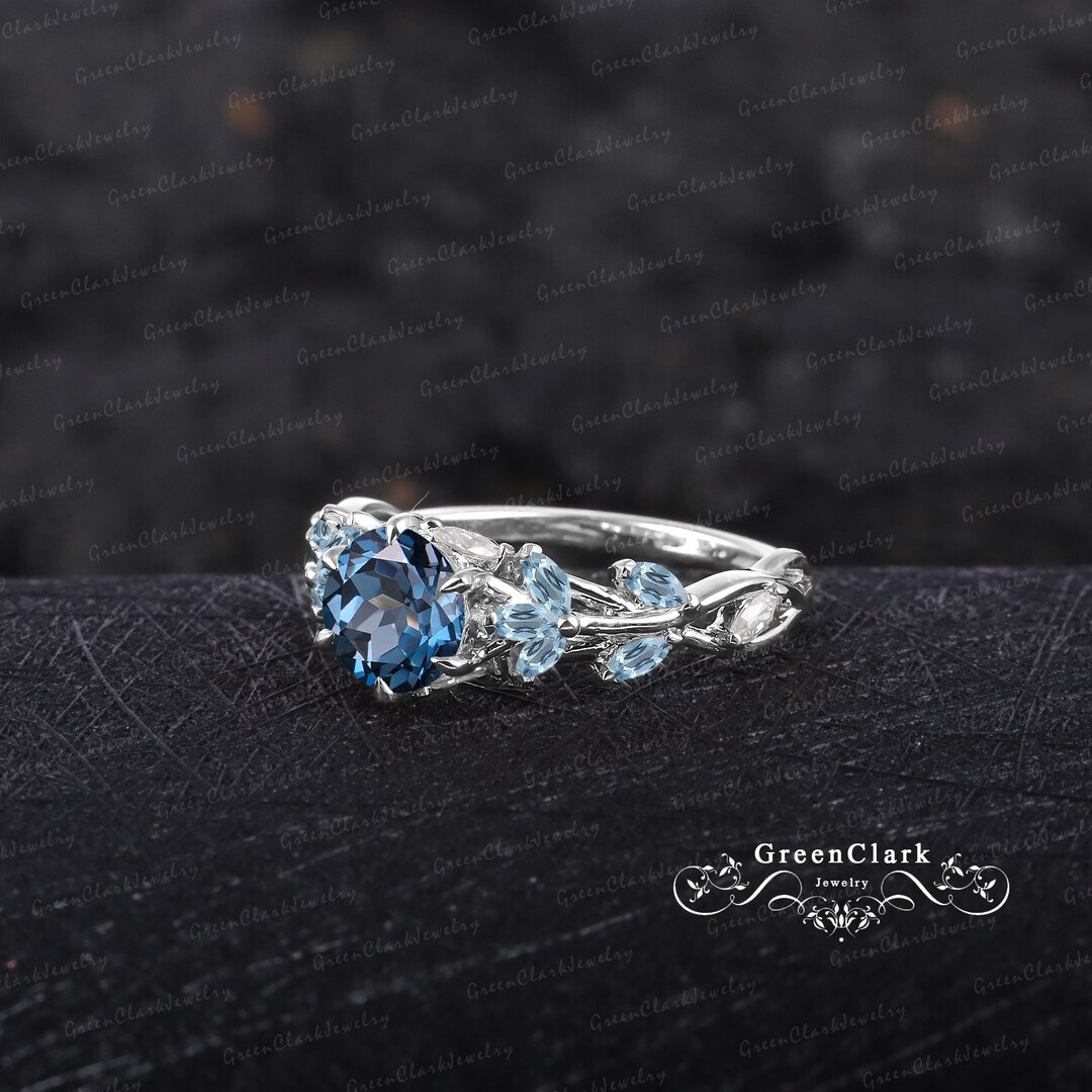 Unique London Blue Topaz Engagement Ring Art Deco Blue Gemstone Promise ...