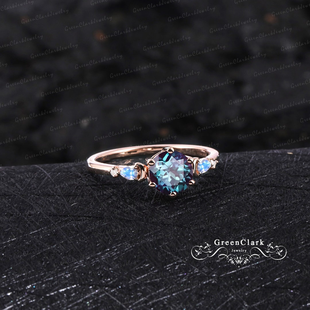 Unique Alexandrite Engagement Ring Art Deco Five Stones Promise Ring ...