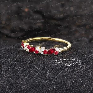 Vintage Red Ruby Wedding Ring Solid 14k Rose Gold Wedding Band Marquise July Birthstone Band ...