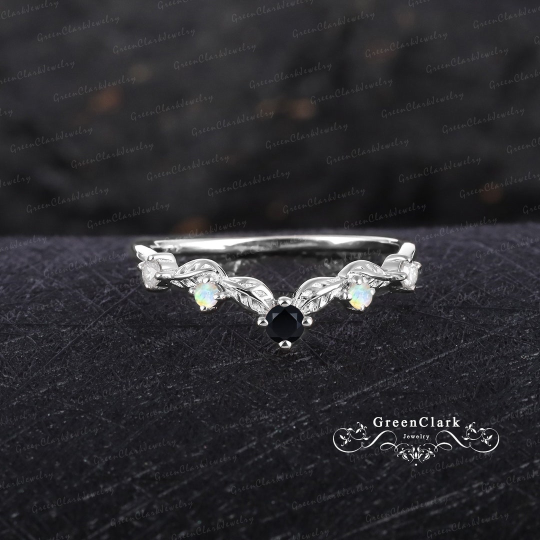 Unique Black Sapphire Wedding Ring for Women Solid 14k 18k White Gold ...