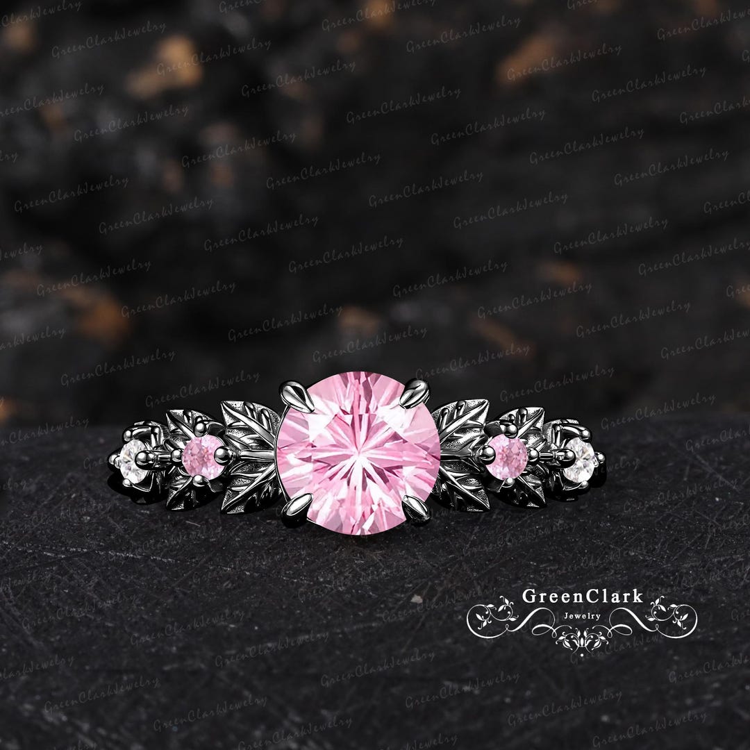 Firework Cut Pink Sapphire Engagement Ring Gothic 14K Black Gold ...