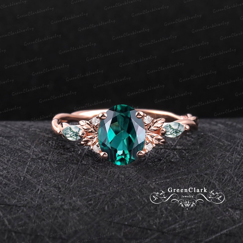 Anillo de compromiso vintage con esmeralda de corte ovalado, anillo de ...