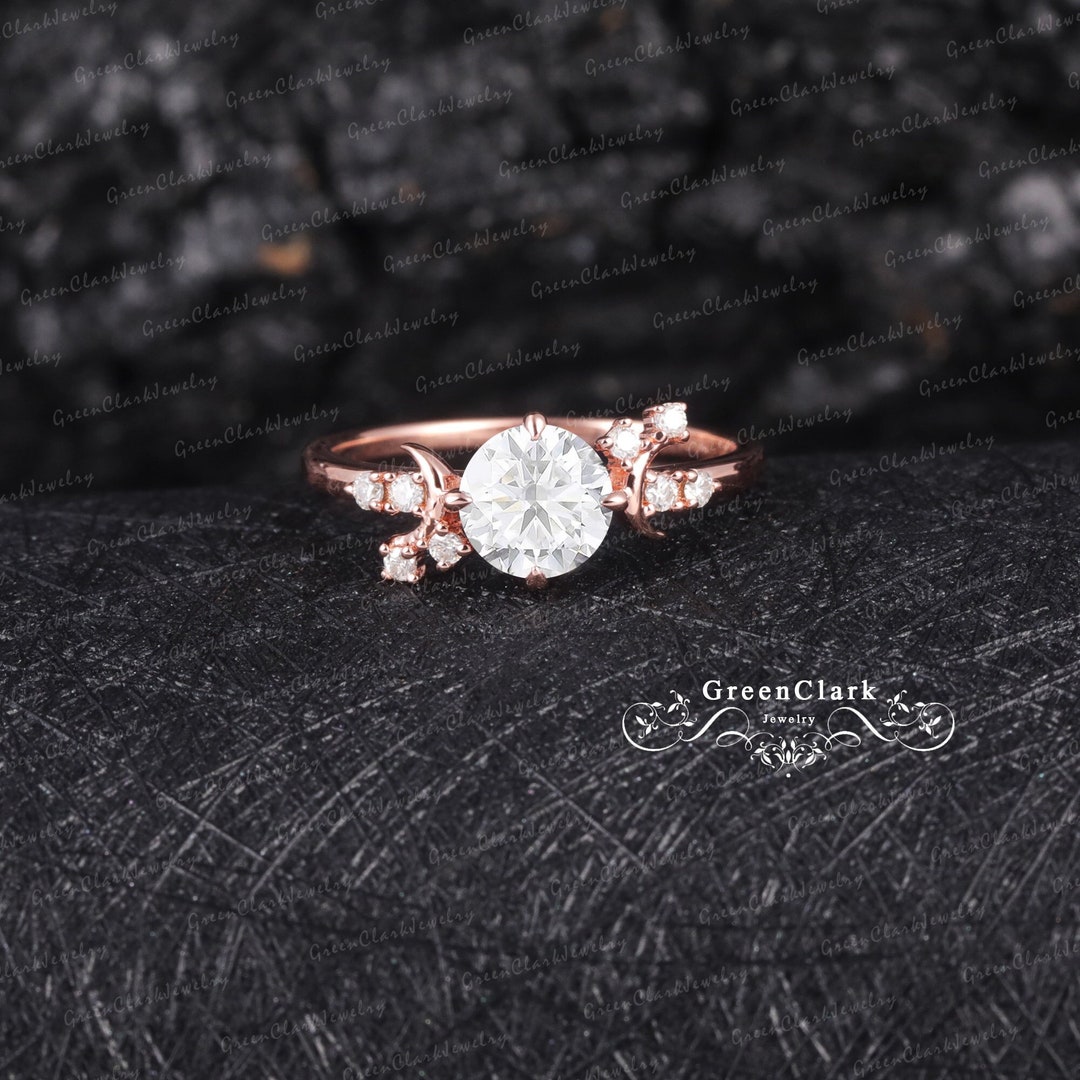 Moissanite Engagement Ring Art Deco Promise Ring 14k 18k Solid Gold ...