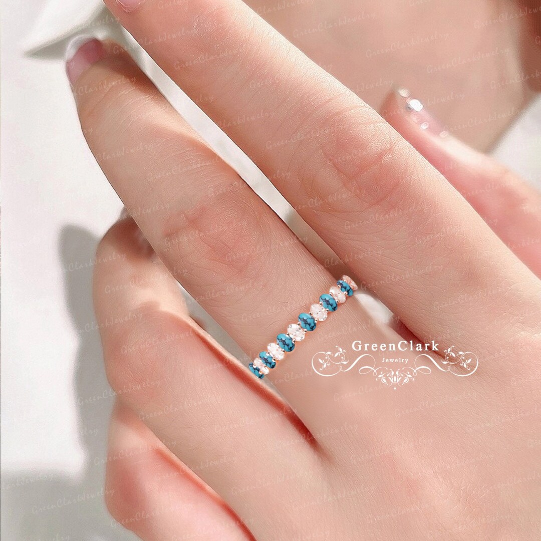 Unique Turquoise Wedding Ring Art Deco 14k White Gold Wedding Band ...
