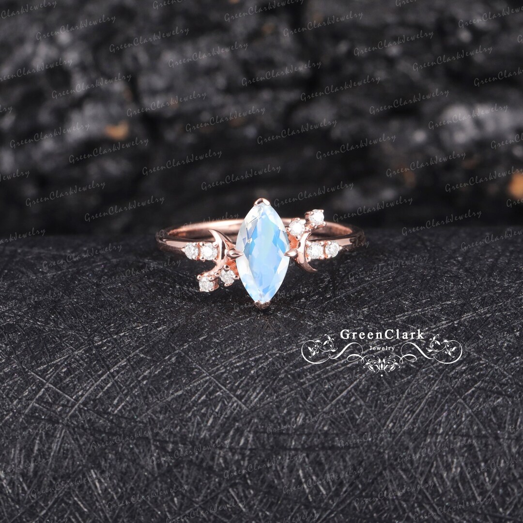 Moonstone Engagement Ring Art Deco Marquise Cut Promise Ring 14k 18k ...