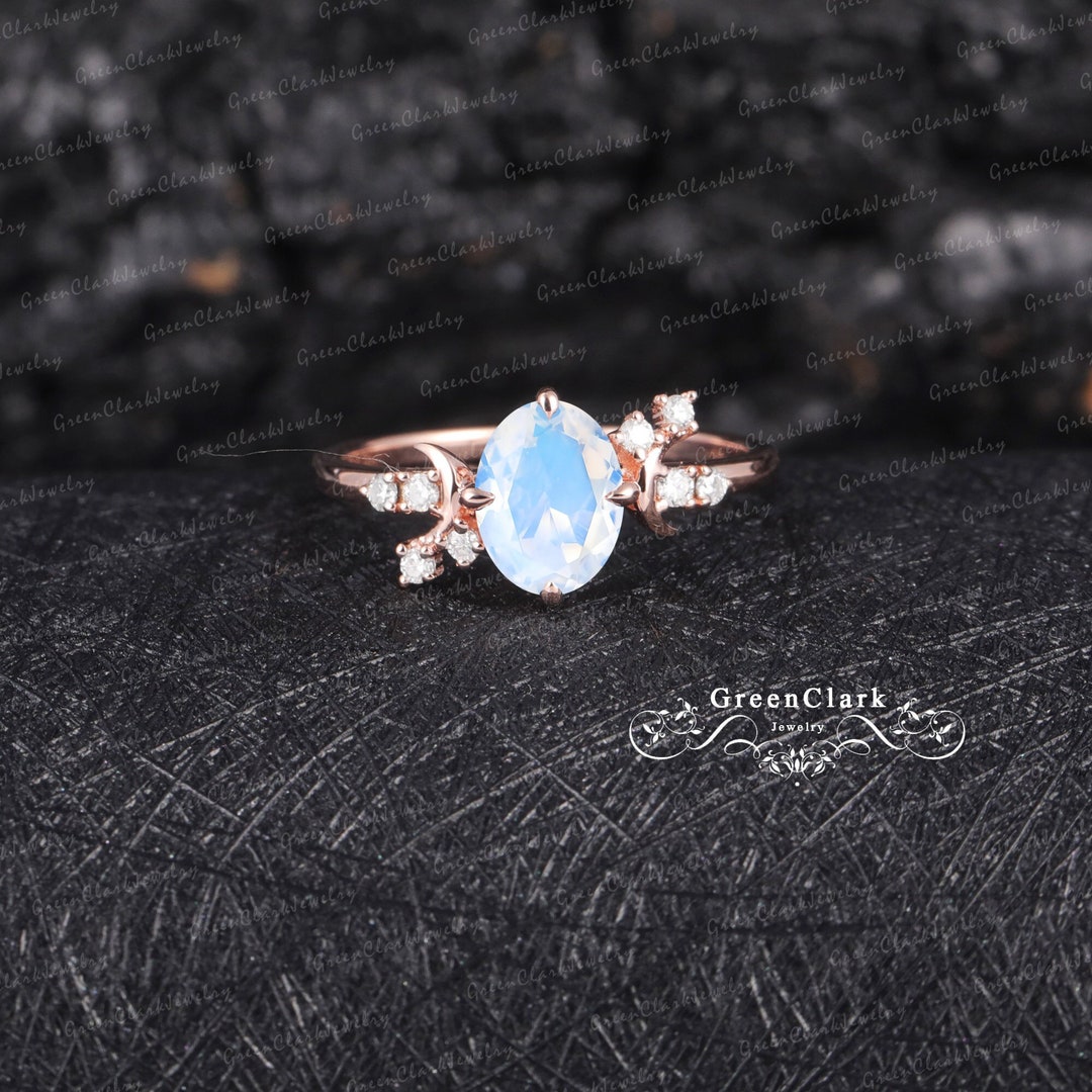Moonstone Engagement Ring Art Deco Oval Cut Promise Ring 14k 18k Solid ...