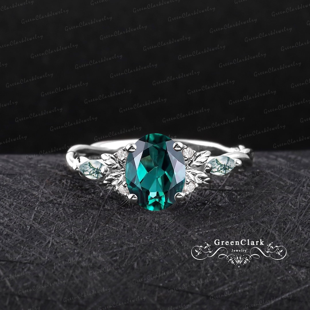 Vintage Oval Cut Emerald Engagement Ring Art Deco Leaf Promise Ring ...