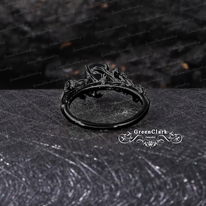 Gothic Black Onyx Engagement Ring Unique Solid 14k Black Gold Leaf Ring ...