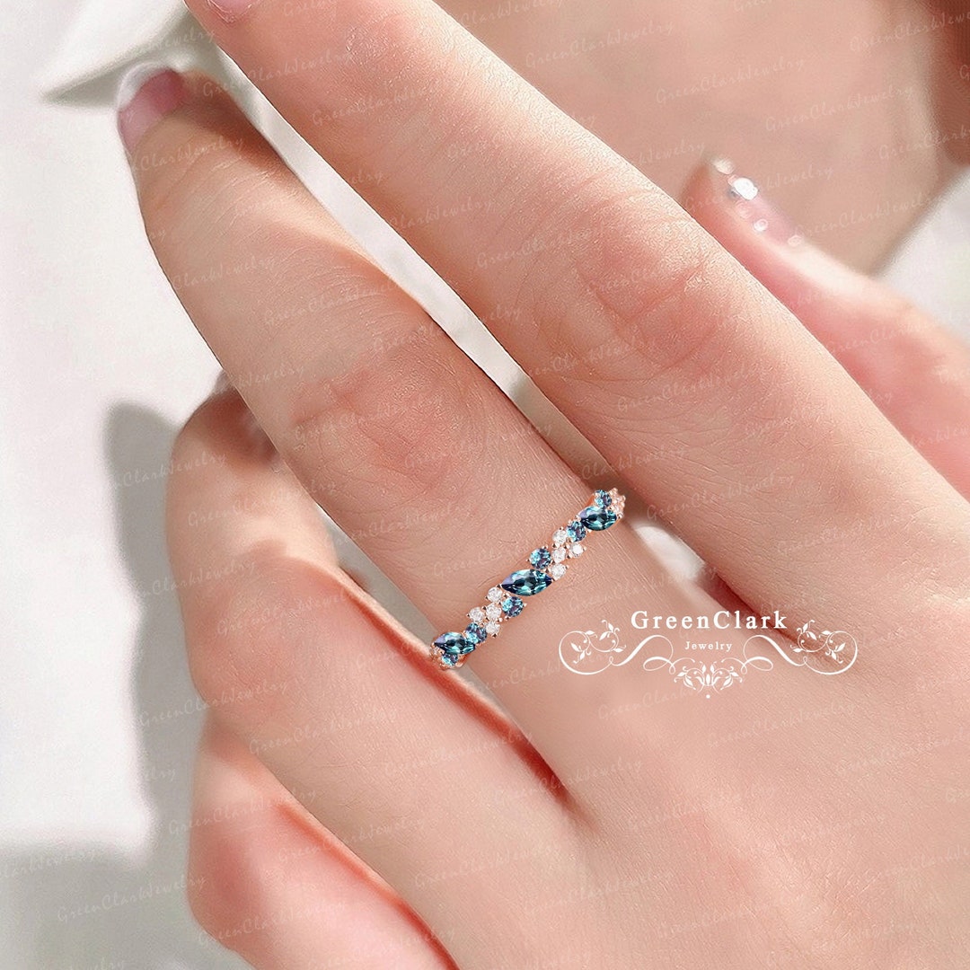 Vintage Alexandrite Wedding Ring Solid 14k Rose Gold Wedding Band ...