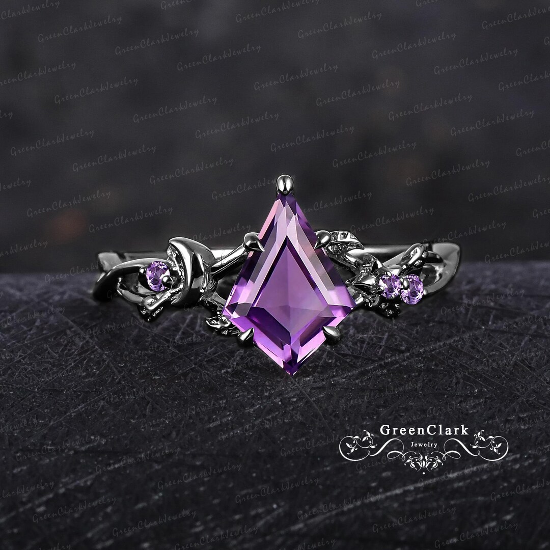 Gothic Kite Cut Amethyst Engagement Ring Art Deco 14K Black Gold ...