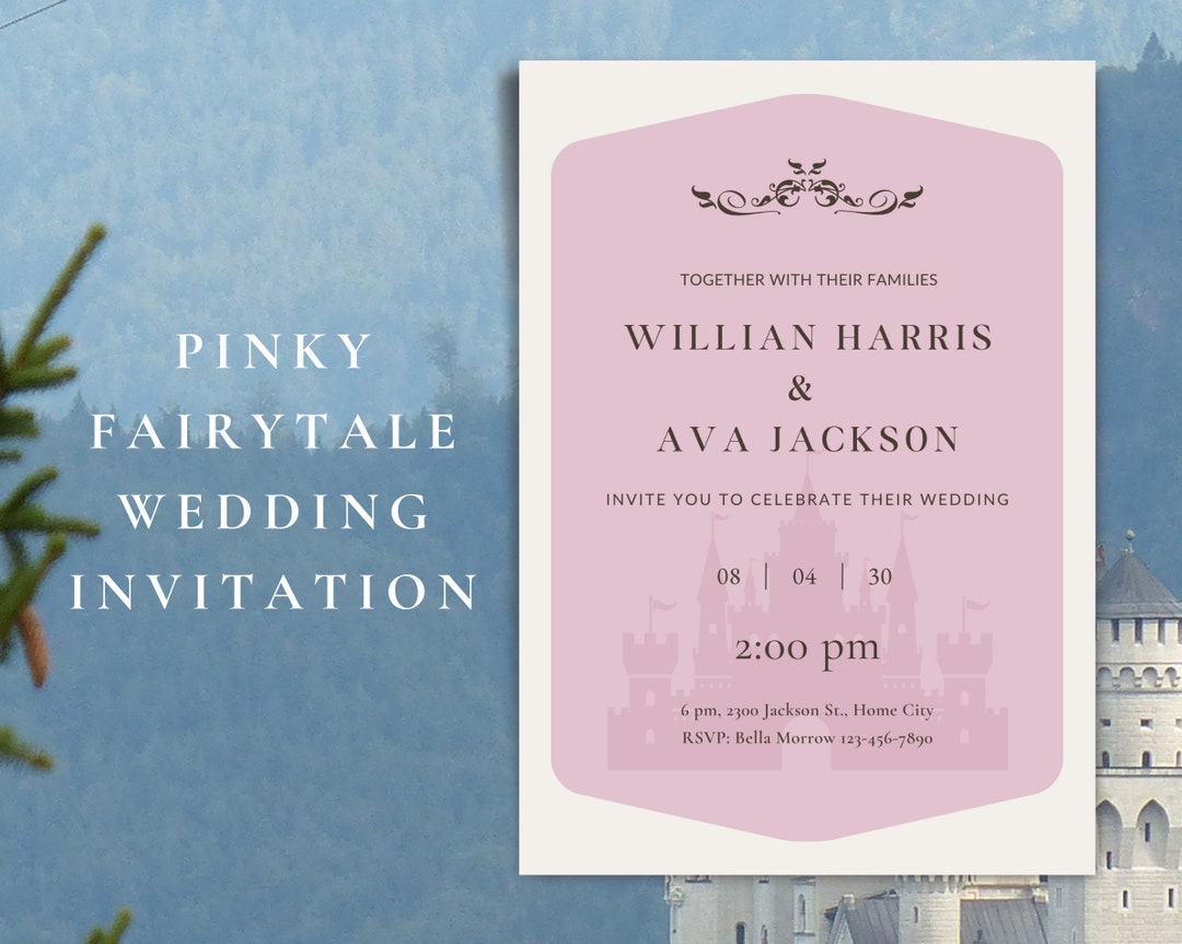 Fairytale Wedding Invitation Templates | Pink Blue Wedding Invitation ...