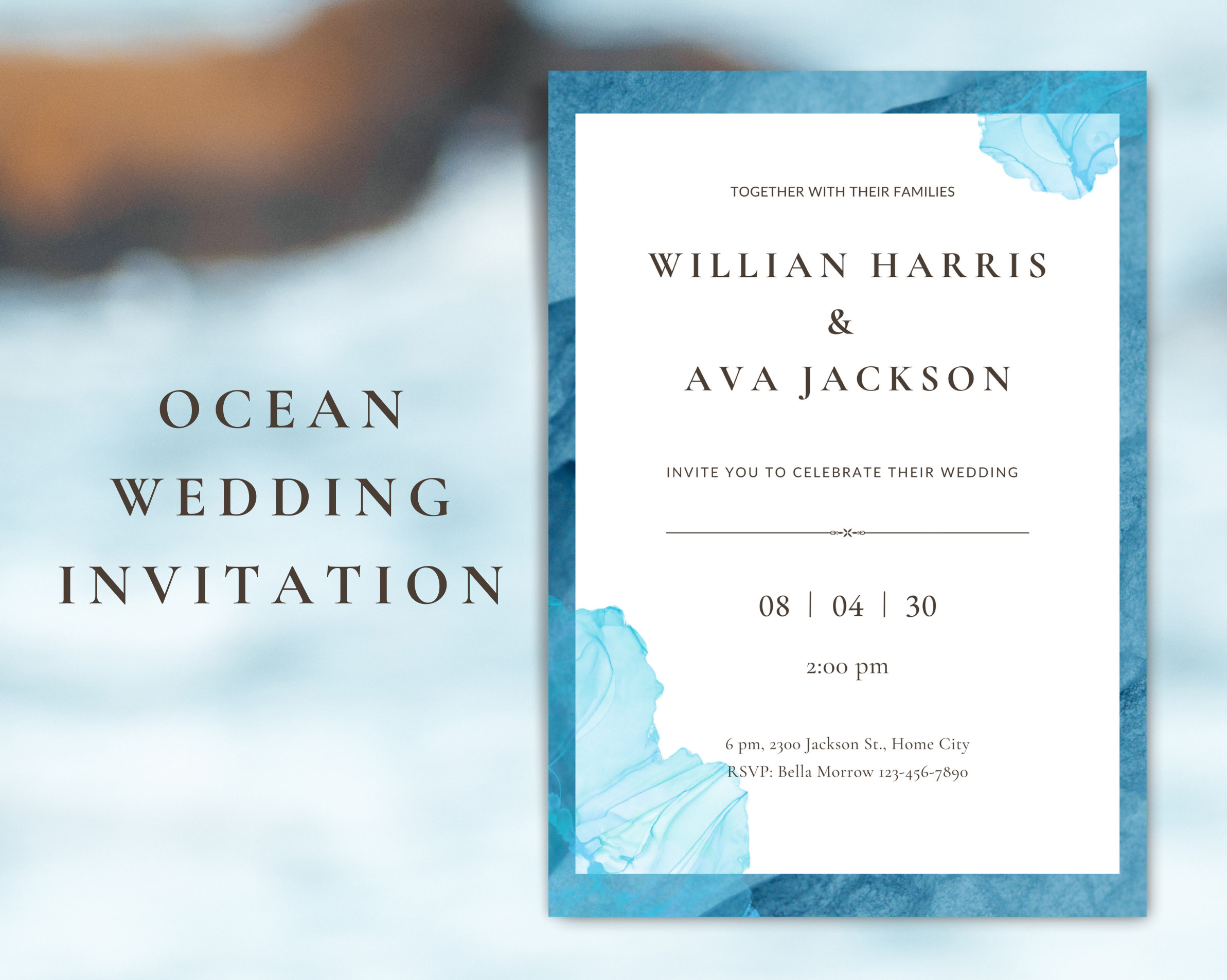 Ocean Wedding Invitation Templates | Blue Wedding Templates | Beach ...