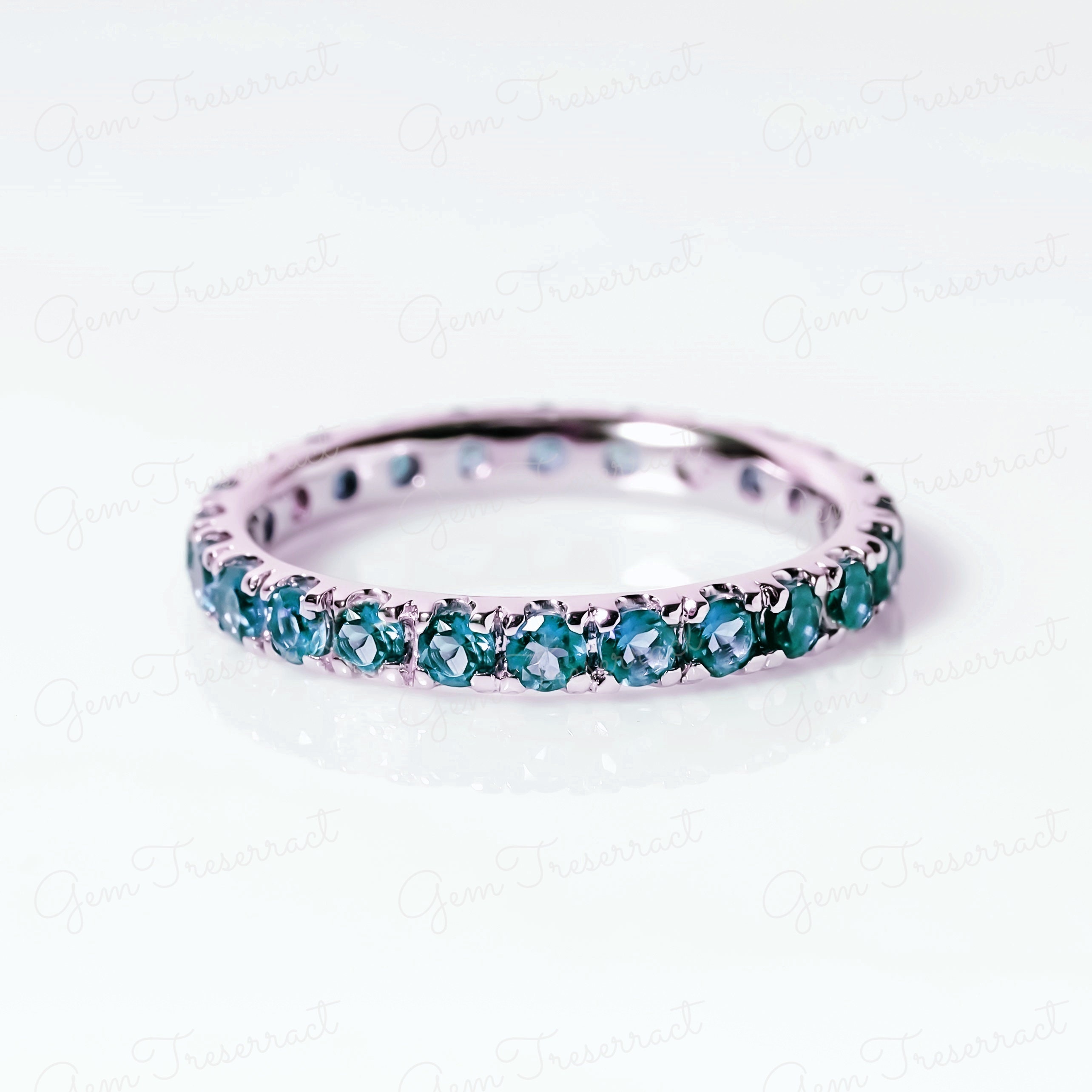 Natural London Blue Topaz Full Eternity Wedding Band Ring, 14k White ...