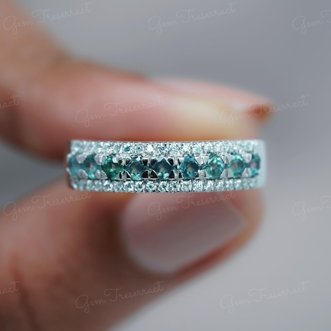 Natural Alexandrite Eternity Band: Art Deco Sterling Silver Wedding ...