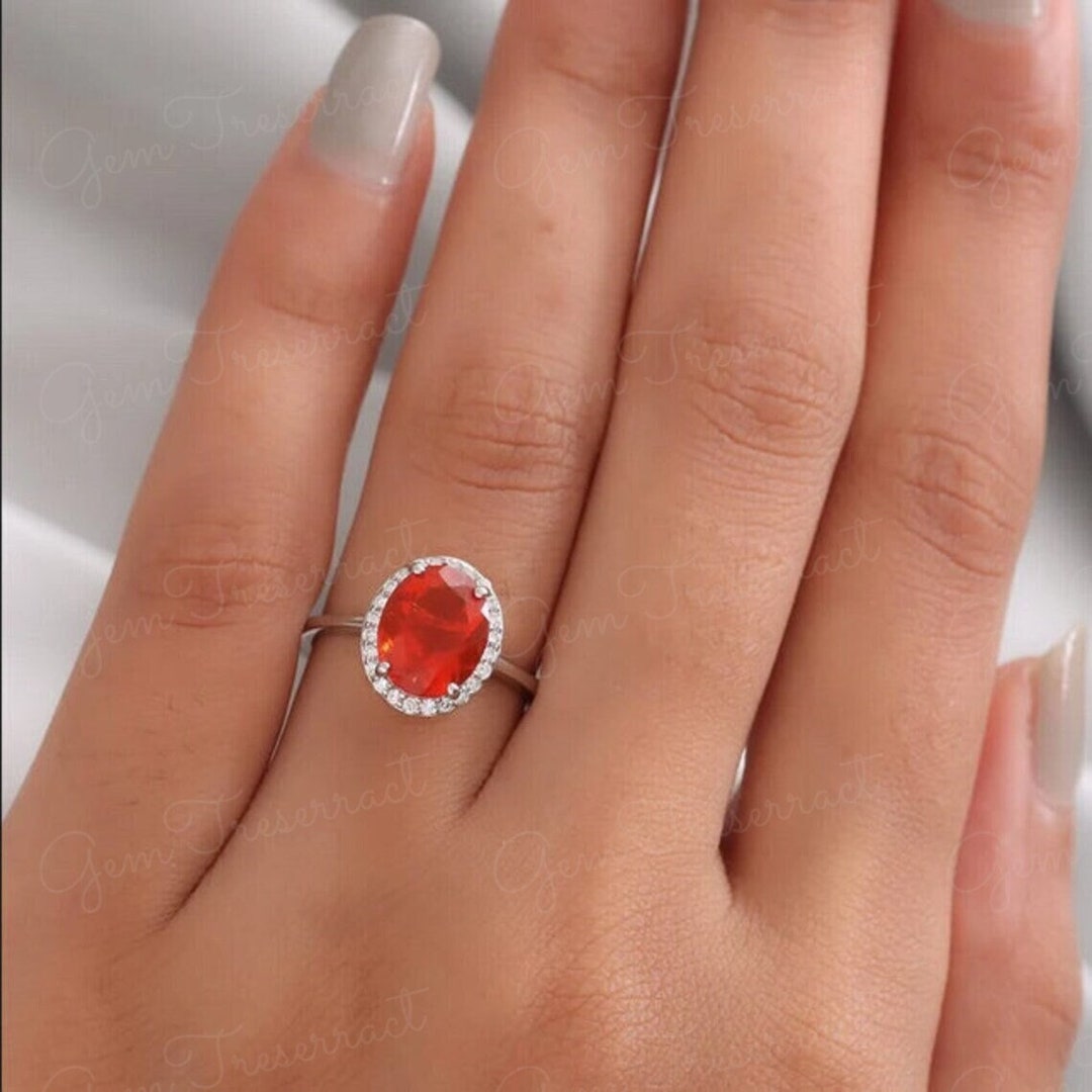 Natural Mexican Fire Opal Engagement Ring- Oval Cut Fire Opal Ring ...