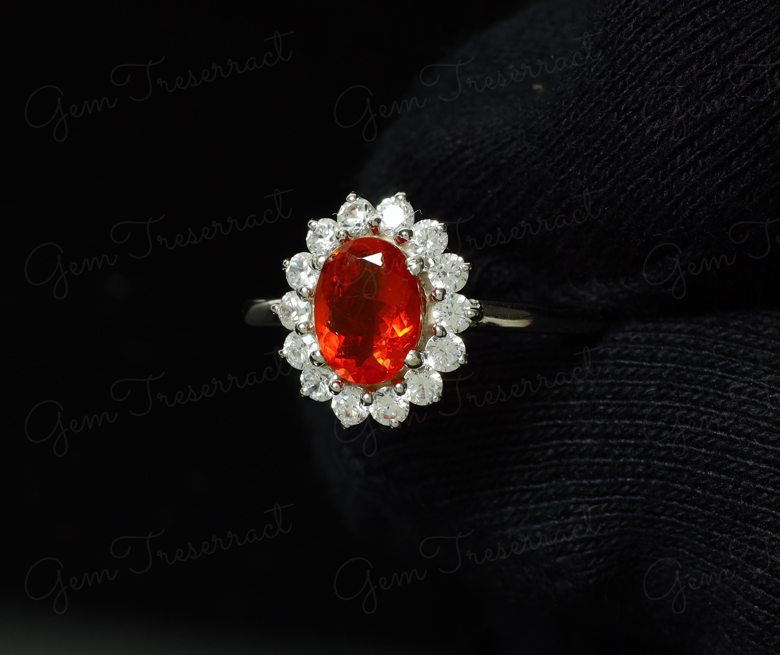 Natural Mexican Fire Opal Engagement Ring Oval Cut Fire Opal Ring ...