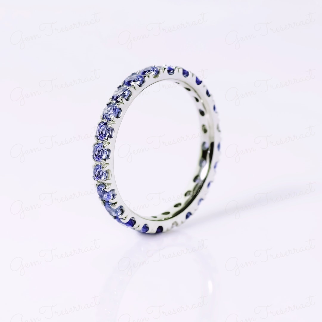 Natural Tanzanite Full Eternity Wedding Band Ring, 14k White Gold Full ...