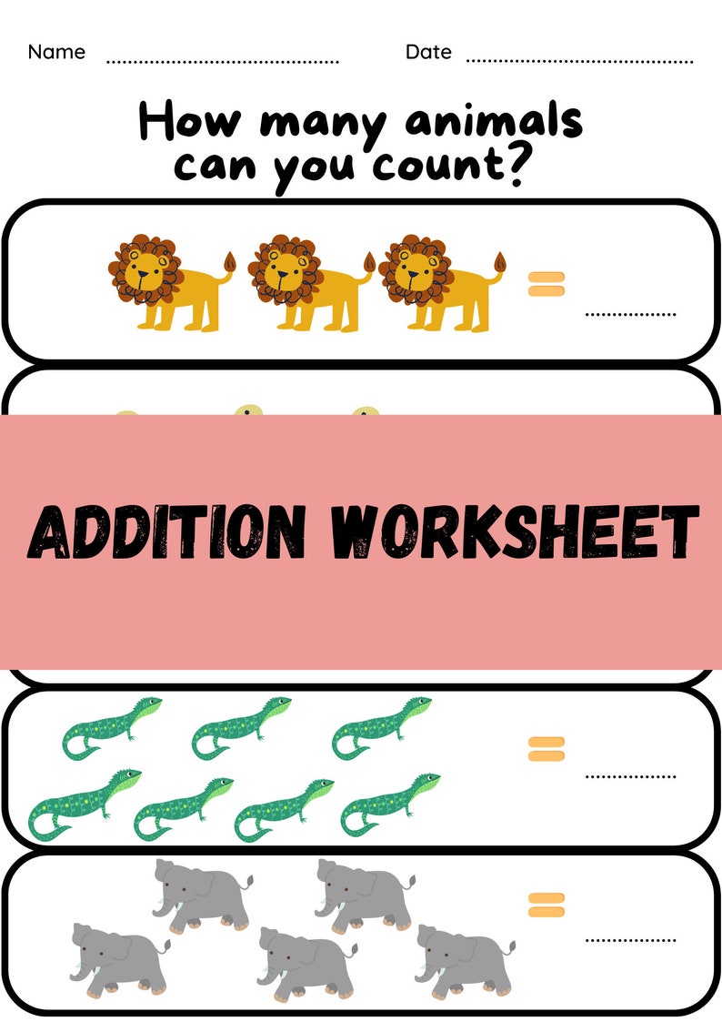 Addition Worksheet for Children, for Learning Addition. - Etsy