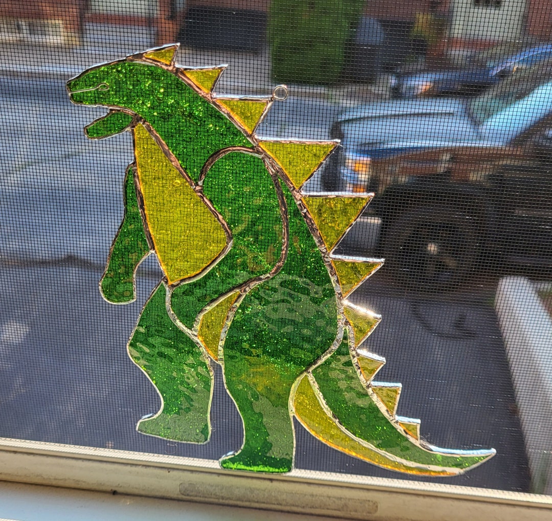 Stained Glass GODZILLA Beast Sun Catcher Window Panel. - Etsy