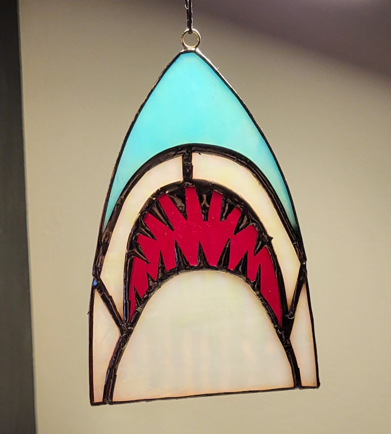 Handmade Stained Glass JAWS Great White Shark 3.5 Tall Holliday ...