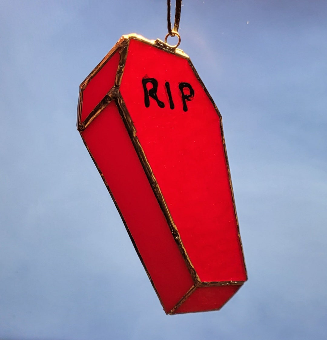 Stained Glass Red COFFIN RIP | Halloween Ornament | 5 X 2" | Hand Made ...