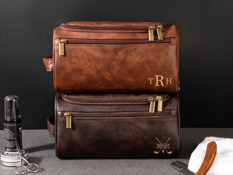 Personalized Men's Leather Toiletry Bag, Groomsmen Gift, Dopp Kit for ...