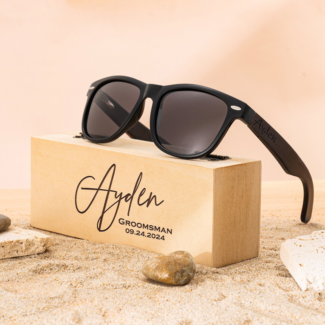 Personalized Ebony Wood Sunglasses, Engraved Wood Sunglasses, Groomsman ...