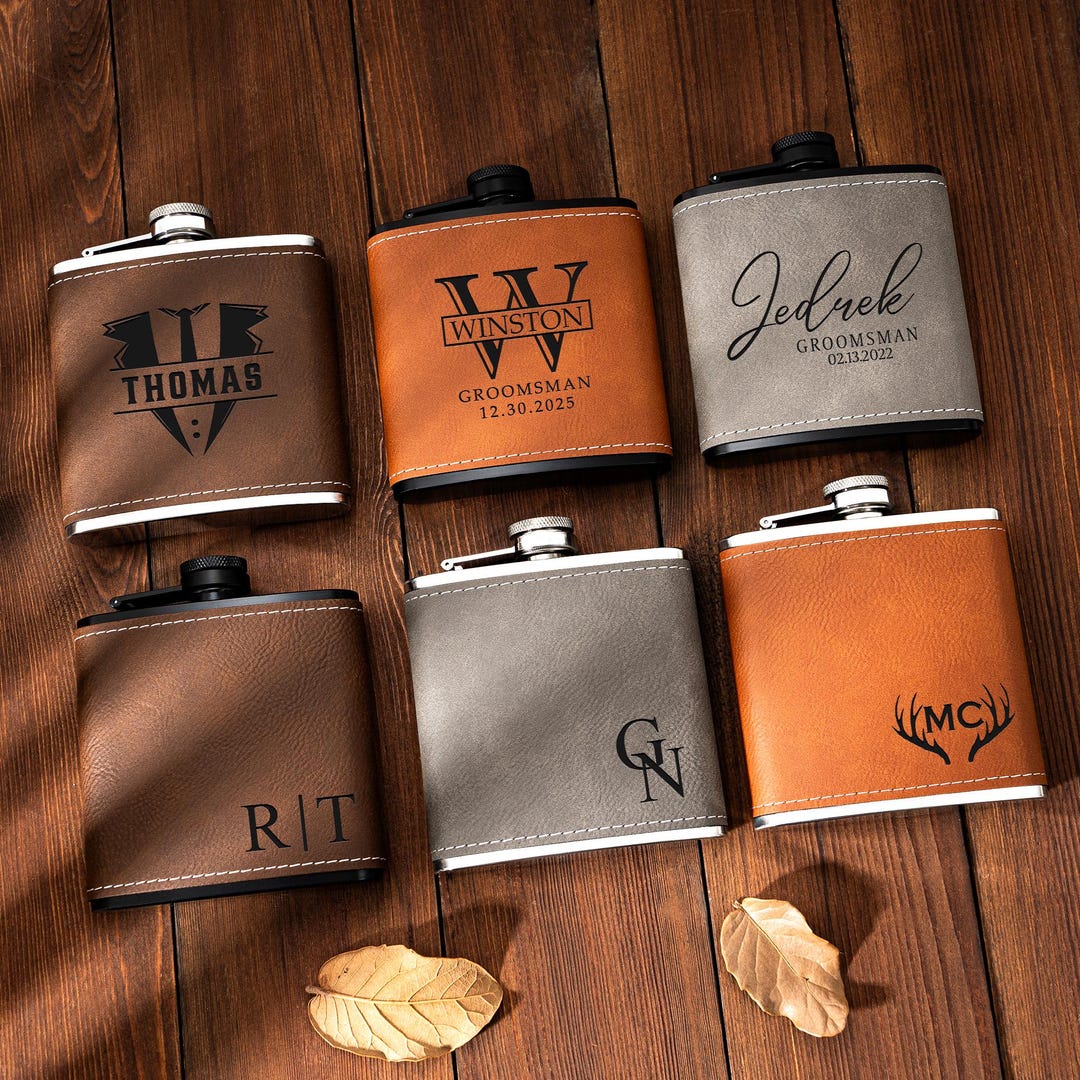 Personalized Leather Flask for Men, Groomsmen Gifts, Custom Leather ...