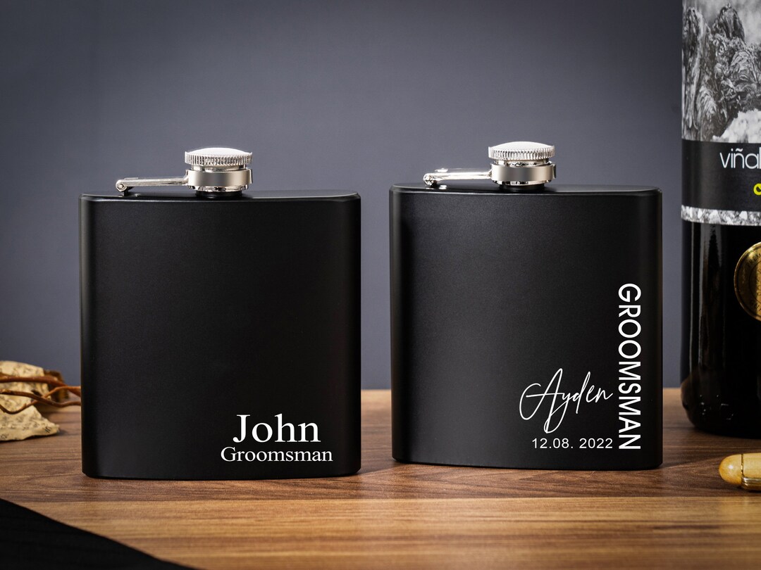 Personalized Groomsmen Flasks, Groomsman Gift, Flask for Groomsmen, Custom Flask, Black Hip ...